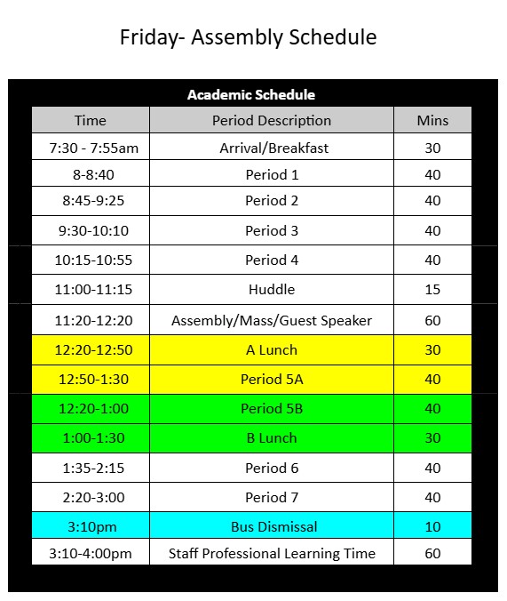 Bell Schedule - Cristo Rey Richmond High School